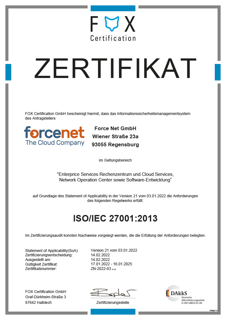forcenet I ISO/IEC 27001 Zertifizierung